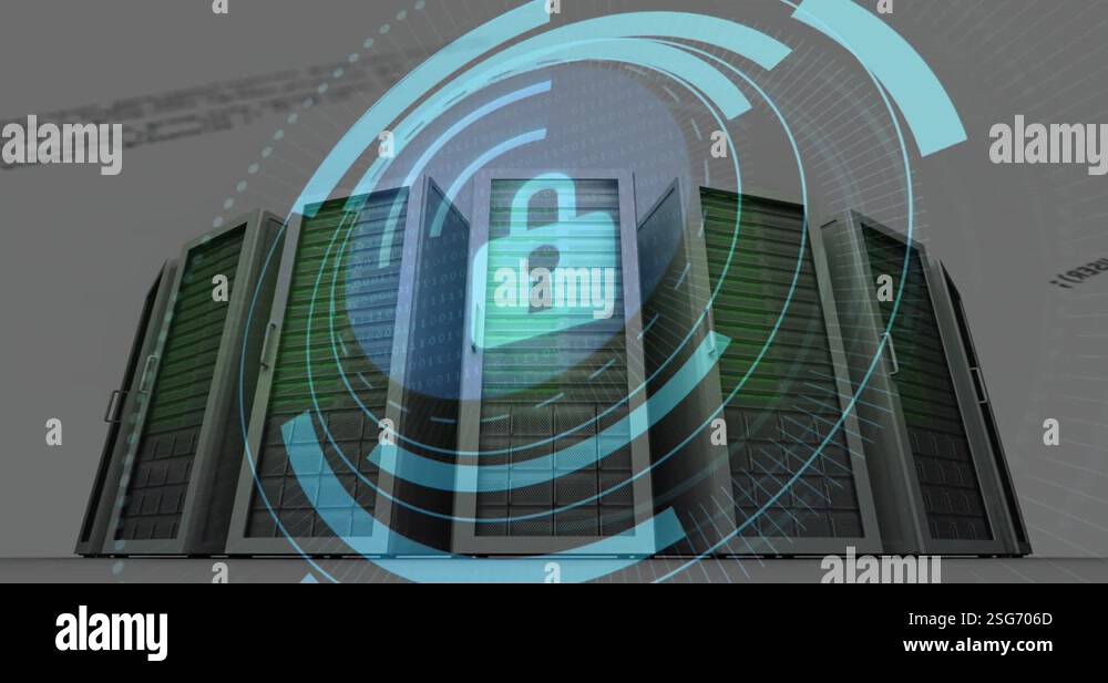 Animation of padlock icon over server room Stock Video Footage - Alamy