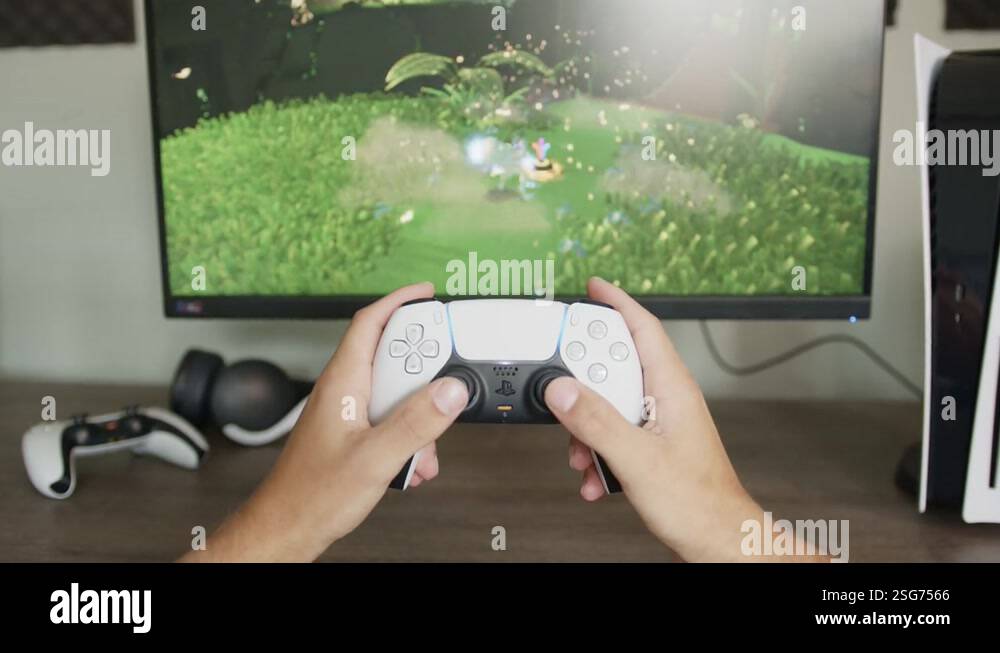 Boy Laying down his PS5 controller after gaming on his PlayStation 5 in ...