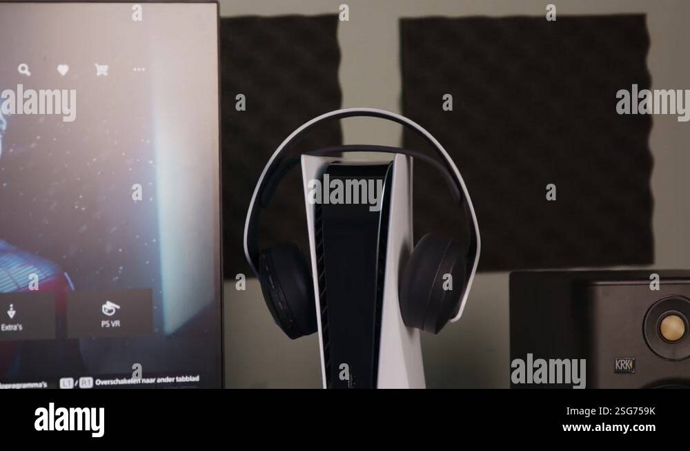 Gaming setup with PlayStation 5 and PS5 controllers in the afternoon ...