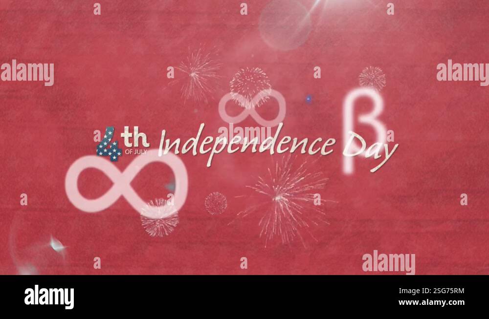Multiple symbols over happy independence day text against spot of light ...
