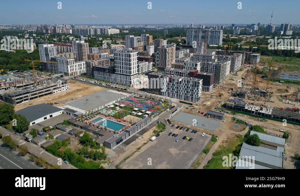Drone aerial view cityscape modern building Residential complex Nice ...