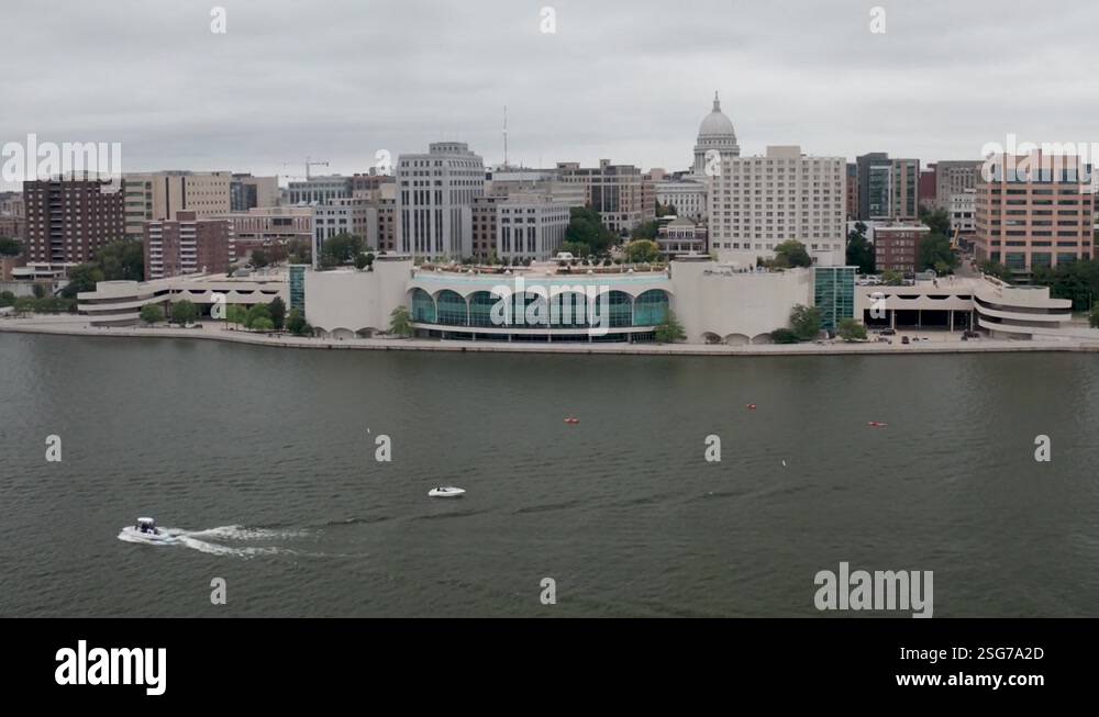 Boats on Lake Monona in Madison, Wisconsin with skyline showing Stock ...