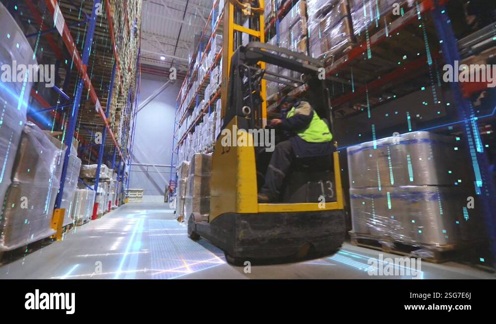 Visualization of a modern warehouse. Visualization of artificial ...