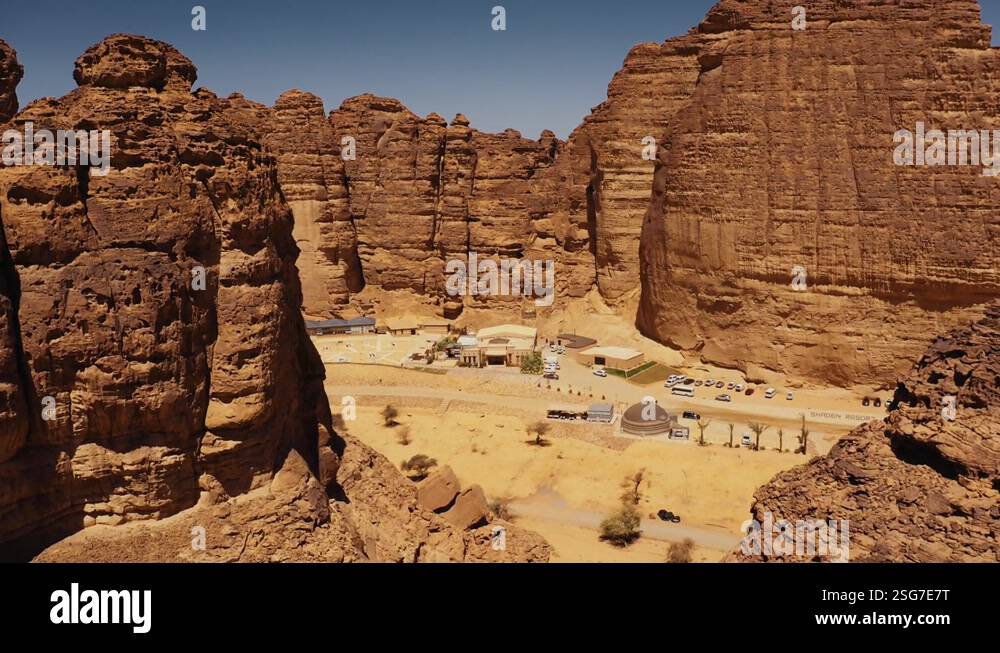 Aerial, Shaden Resort, Al Ula, Saudi Arabia Stock Video Footage - Alamy