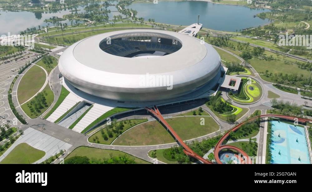 Chengdu China 2022 Aerial view of Chengdu Dong an lake sports park ...