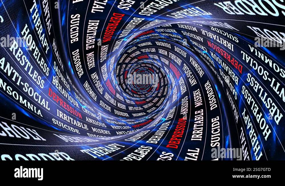 DEPRESSION Keywords on the Tunnel Walls, Animation, Background, Loop ...