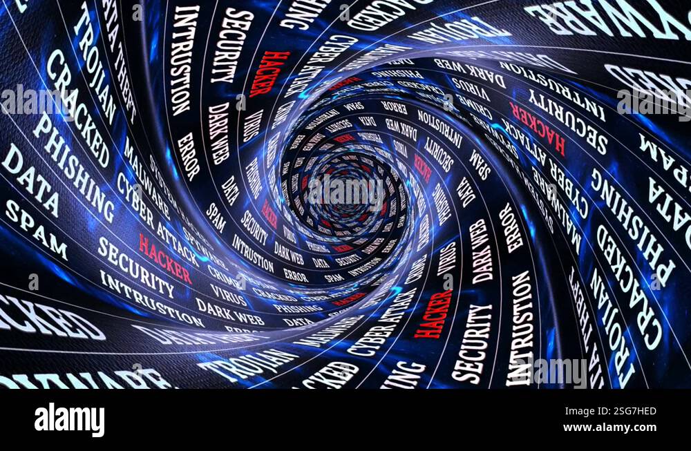HACKER Keywords on the Tunnel Walls, Animation, Background, Loop Stock ...