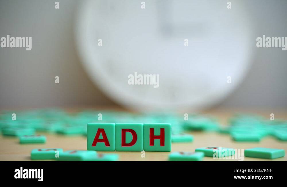 The word ADHD. Small colorful cubes with letters on them. Attention ...