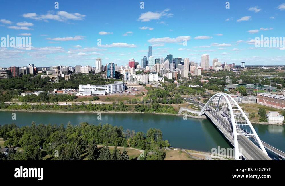Traffic crosses the Walterdale Bridge into downtown Edmonton Stock ...