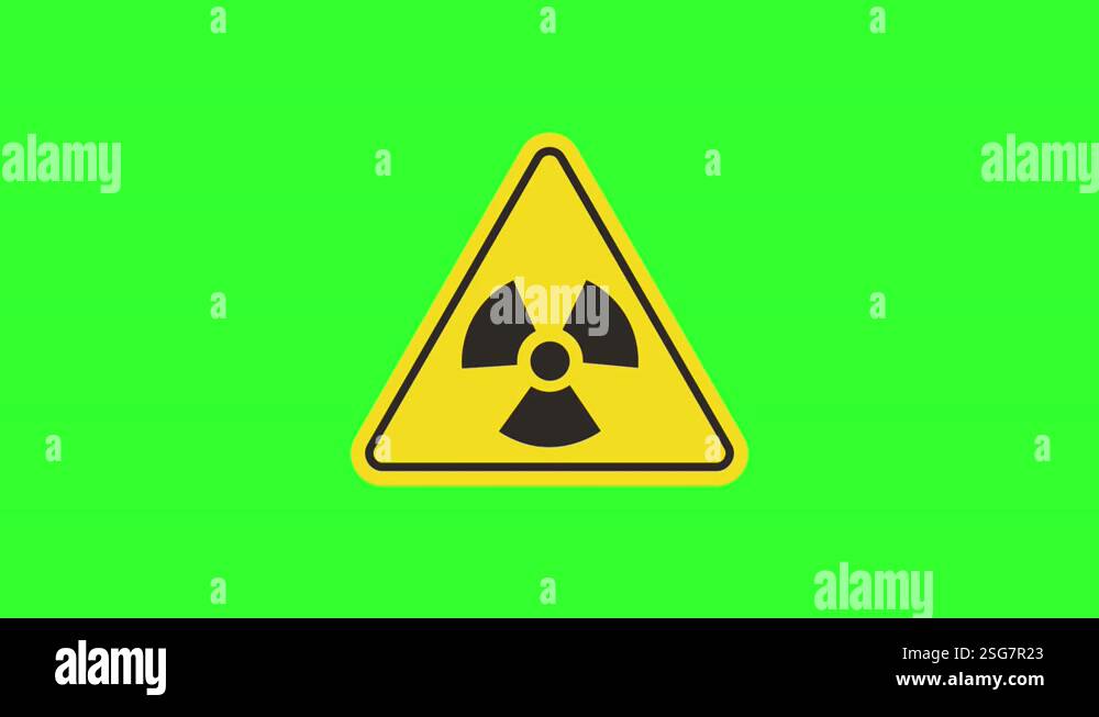2D Animated radiation hazard warning black and yellow signs in triangle ...