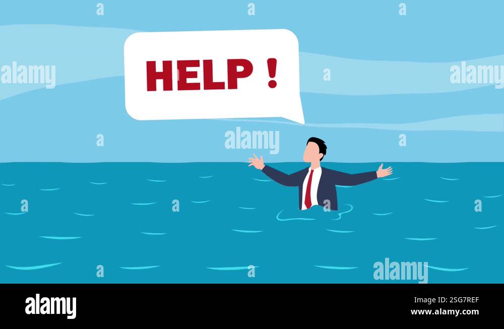 Businessman asks for help while drowning in the sea Stock Video Footage ...