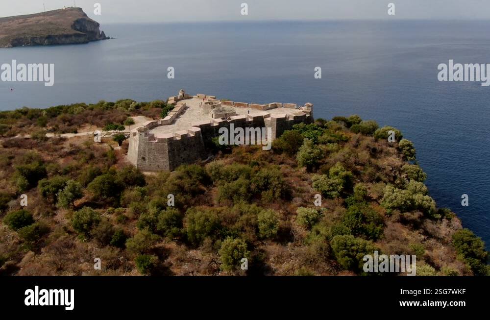 fantastic circular aerial shot over the castle of Porto Palermo in Albania Stock Video Footage ...