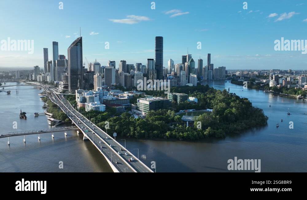 Aerial footage of Brisbane CBD with Expressway Motorway, Captain Cook ...