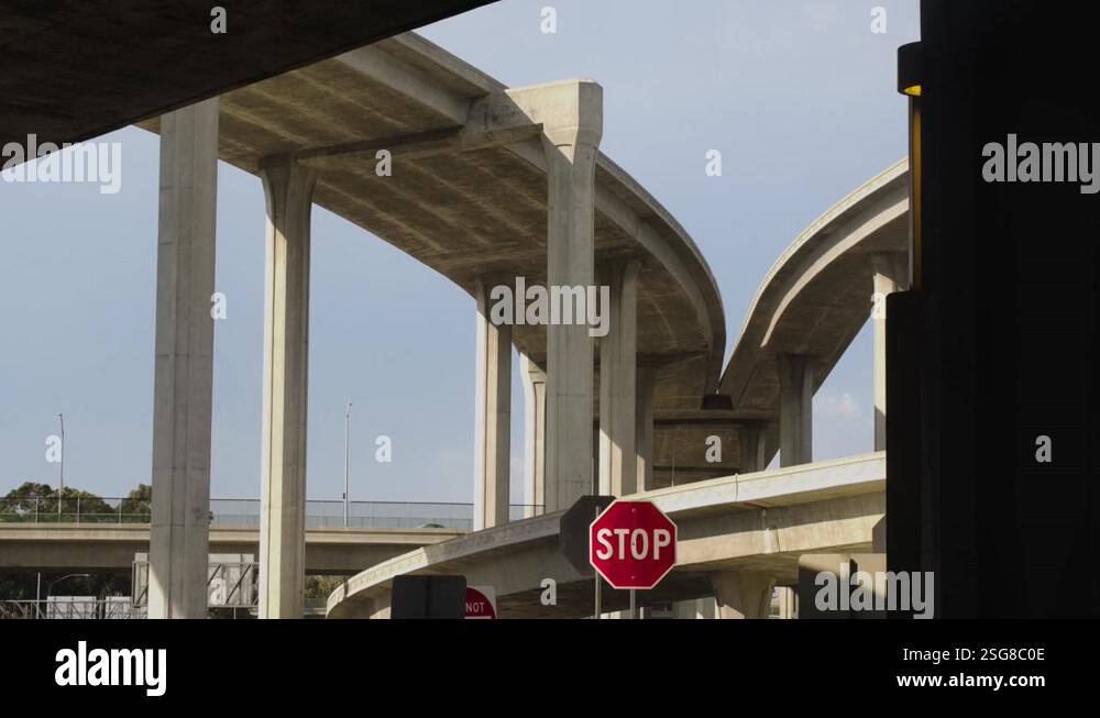 Los Angeles Freeway interchange top ramp view from ground, Judge Harry ...