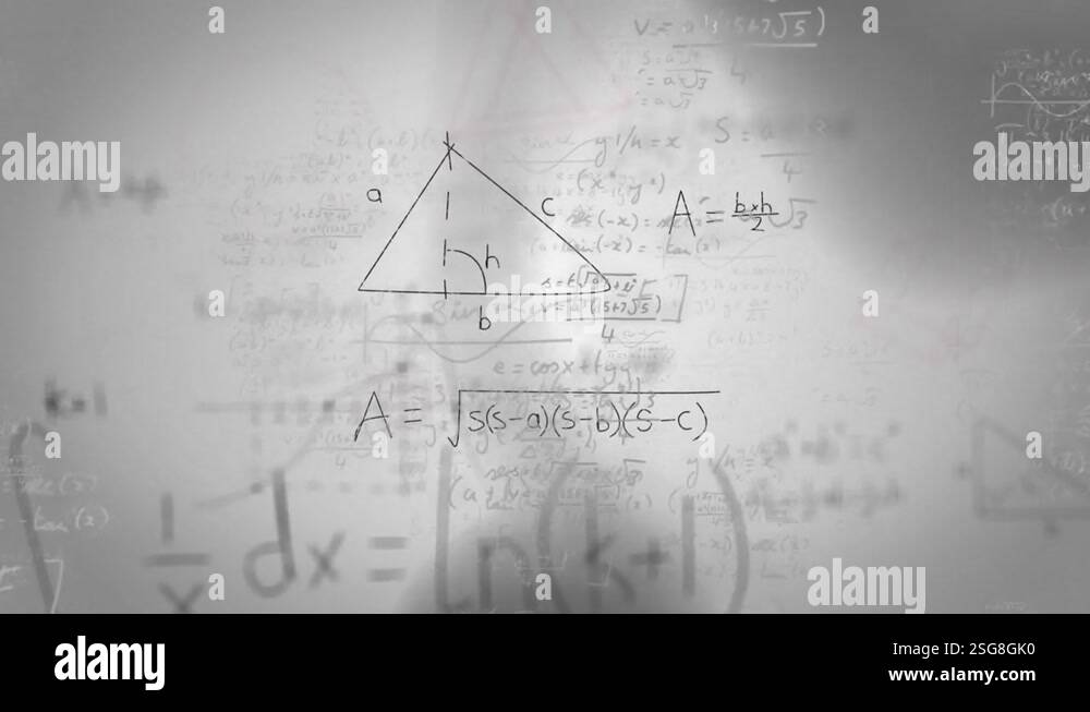 Animation diagram and floating mathematical equations with abstract ...
