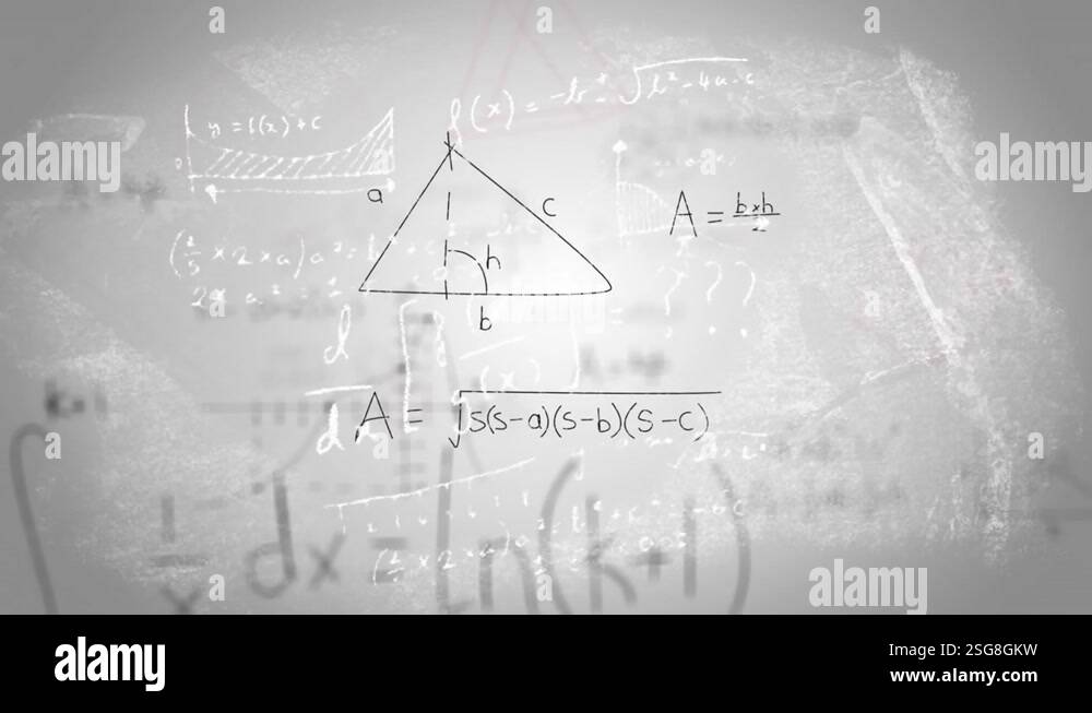 Animation of blurred mathematical equations floating on whiteboard ...