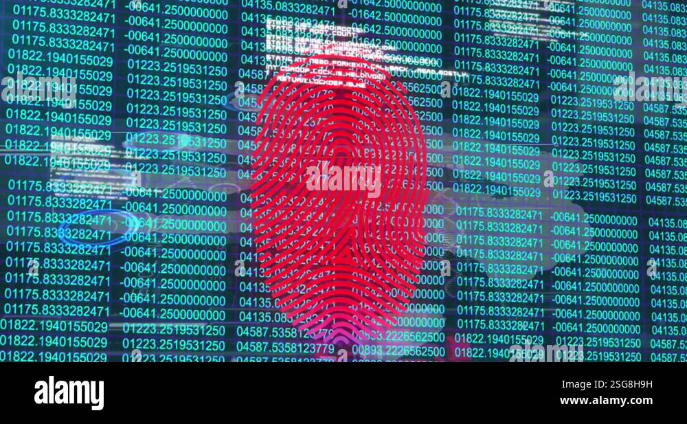 Animation of biometric fingerprint scanner over statistical data processing and Stock Video ...