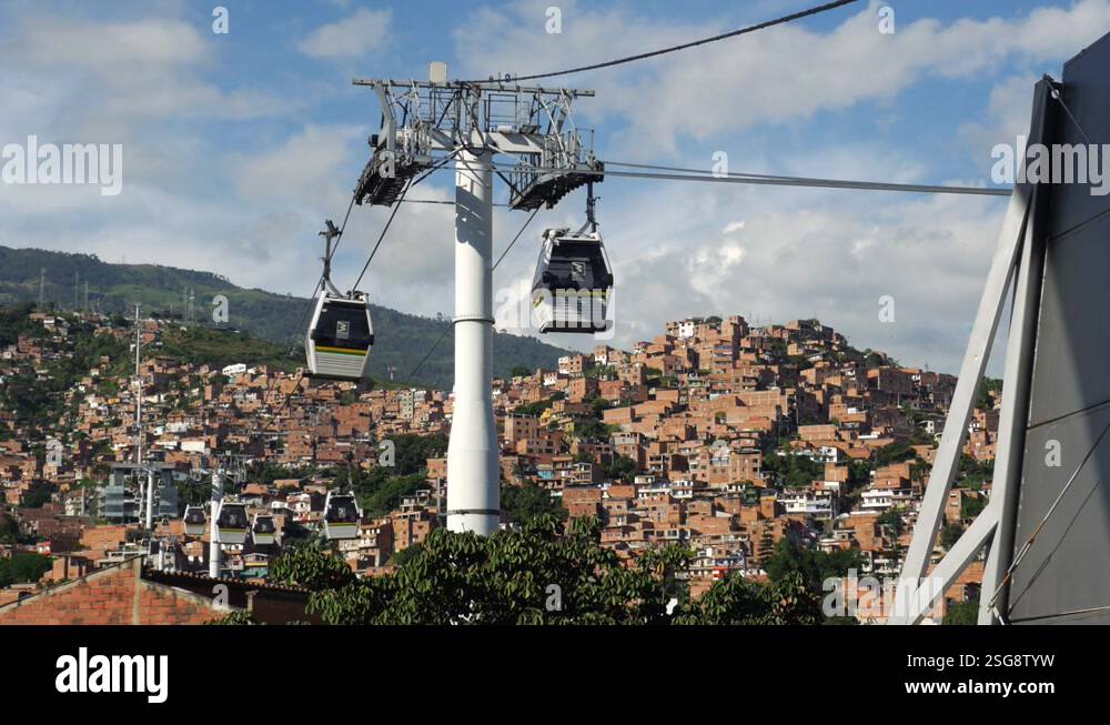 Locked-Off Shot of the MetroCable Public Transit System in Medellin ...