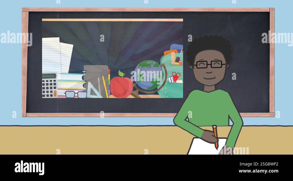 Animation of school icons over student writing icon Stock Video Footage ...