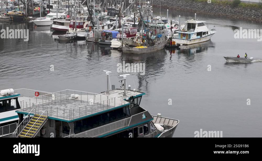 Ketchikan Alaska fishing boat into marina rain storm 4K Stock Video ...
