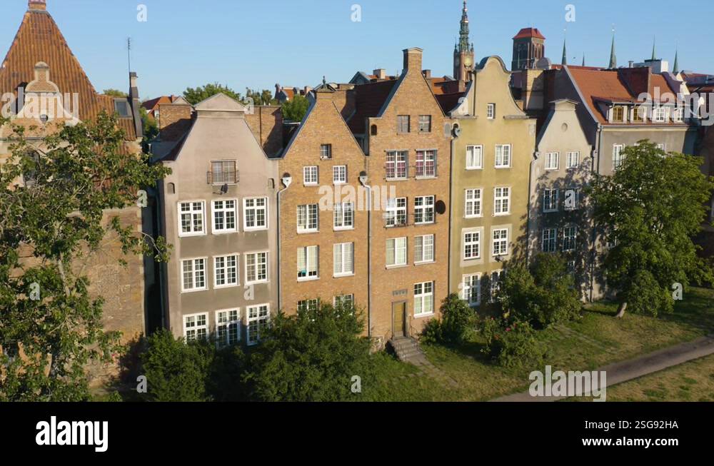Fixed Aerial View of Brick Houses in Traditional Dutch Architecture ...