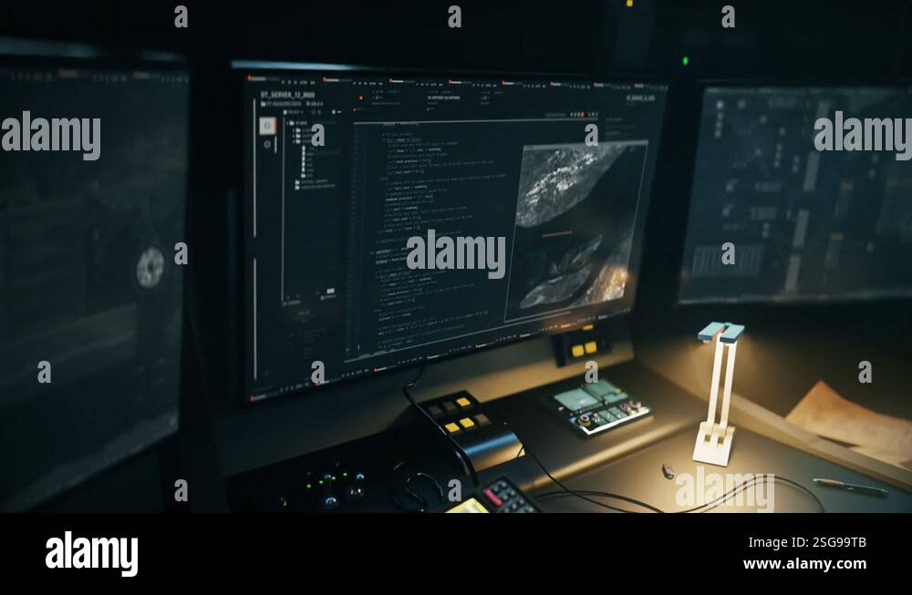 Typing the script into the network system to visualize a virtual future ...