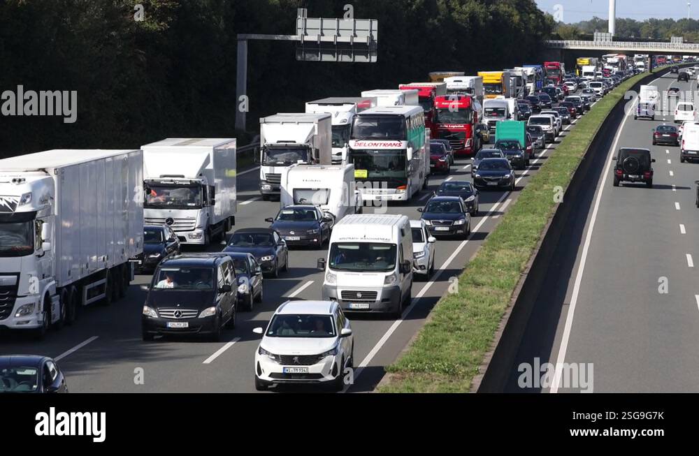 Traffic jam on the German A1 Autobahn highway Stock Video Footage - Alamy
