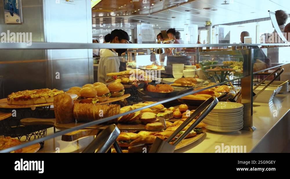 Cruise ship food buffet breads sandwich passengers 4K Stock Video ...