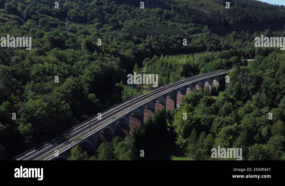 Railroad bridge over the Ambleve river, in Roanne-Coo, Belgium Aerial ...