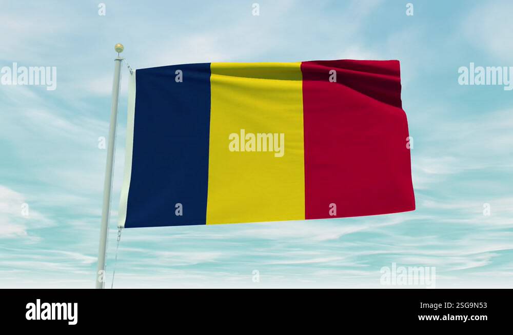 Seamless loop animation of the Chad flag on a blue sky background Stock ...