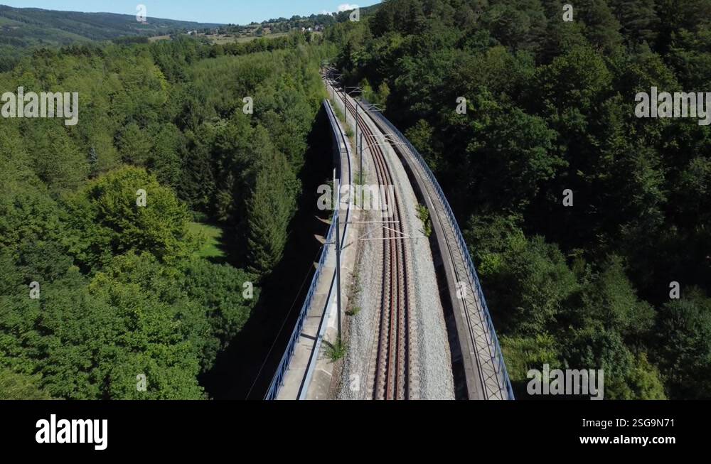 Railroad bridge over the Ambleve river, in Roanne-Coo, Belgium Aerial ...