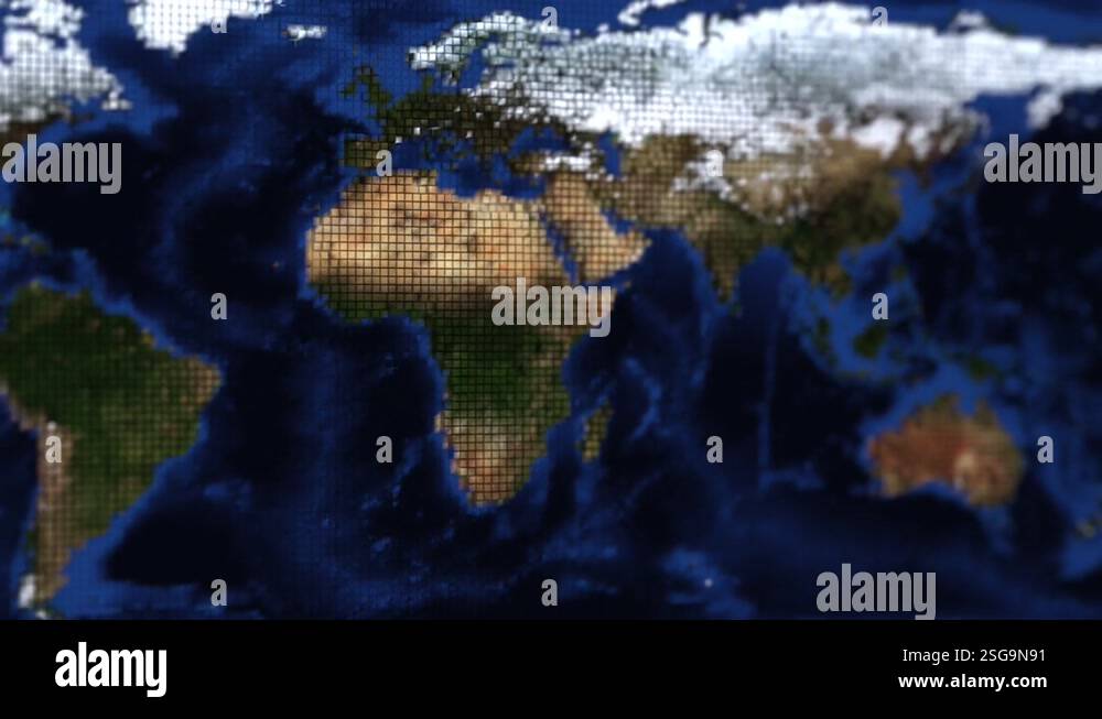 Pixel Earth Planet. 3D rendering. Pixelation of the world map Stock ...