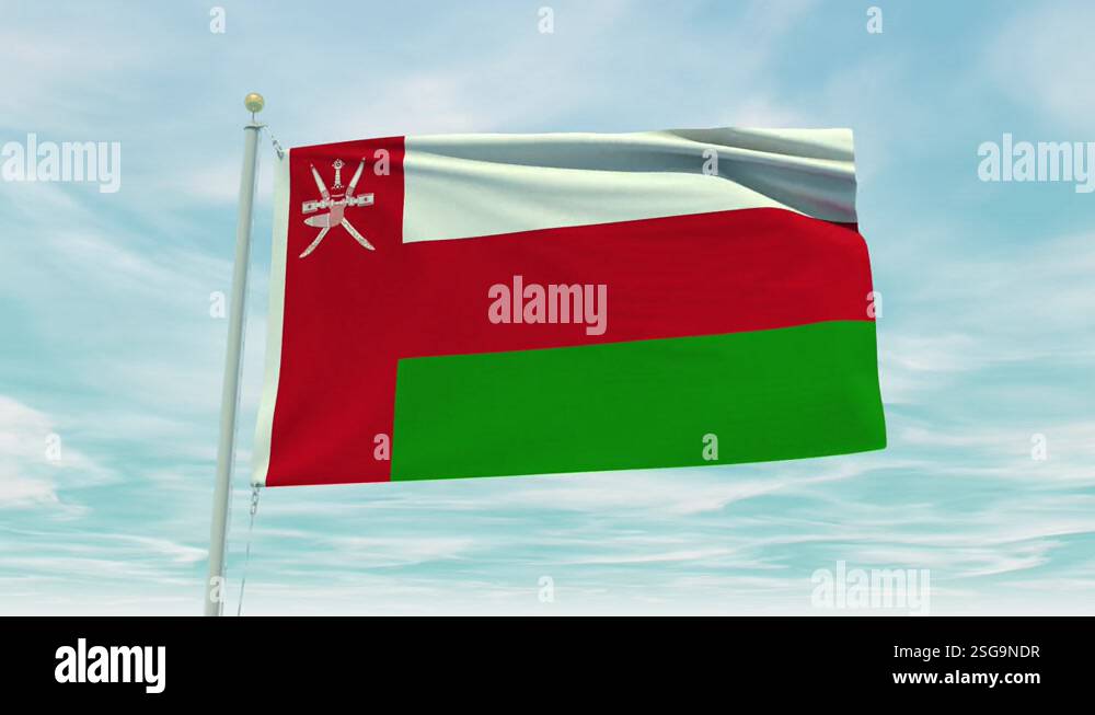 Seamless loop animation of the Oman flag on a blue sky background Stock ...