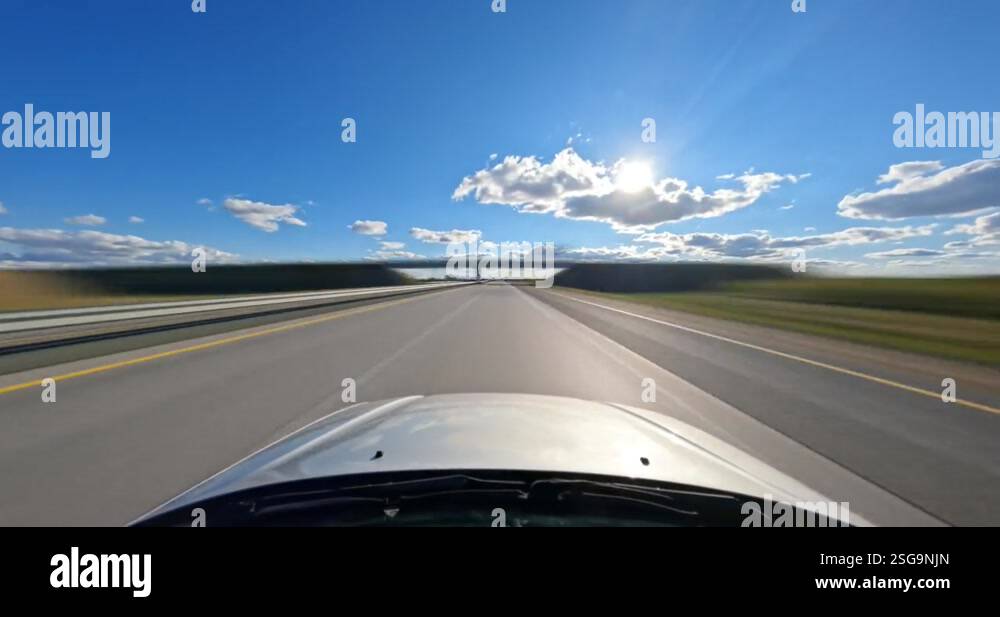High-speed POV timelapse on a plain Highway at sunny evening with ...