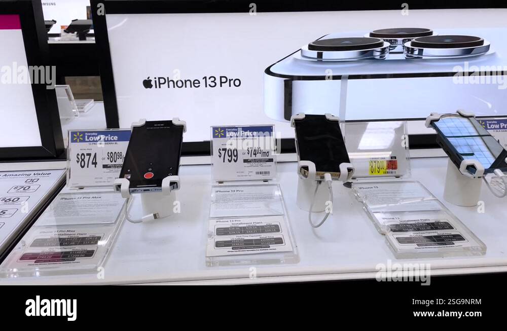 Walmart retail store interior Hwy 1 iPhone 13 pro and prices display ...