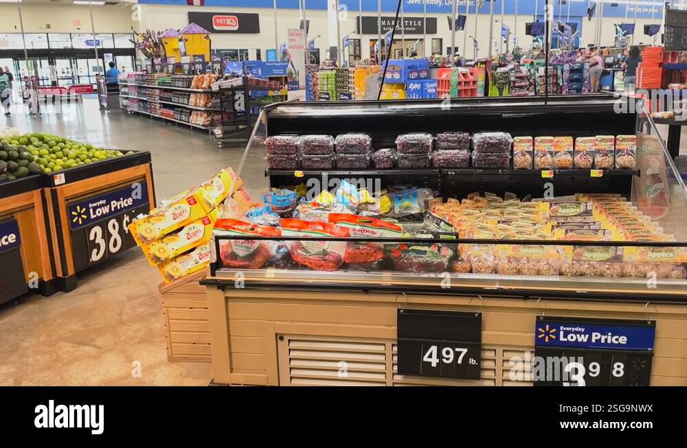 Walmart retail store interior Hwy 1 produce and people entering store ...
