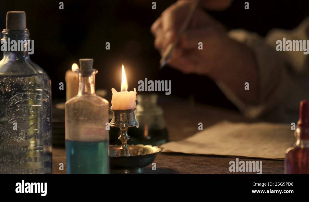 18th century apothecary writing notes with a quill pen Stock Video ...