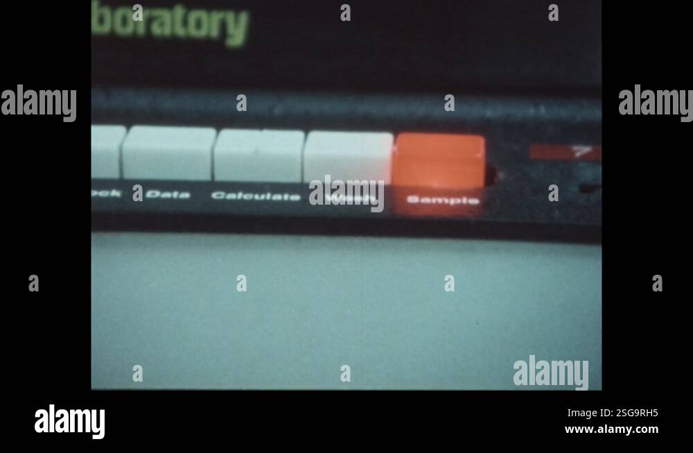 1980s: Blood Gas Analyzer monitor. Sample button flashes. Readouts on ...