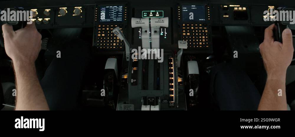 Aircraft pilots controlling airplane throttle lever during flight or ...