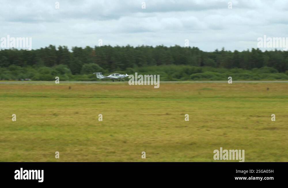 Diamond aircraft on the take-off roll during display at airshow. 4k ...