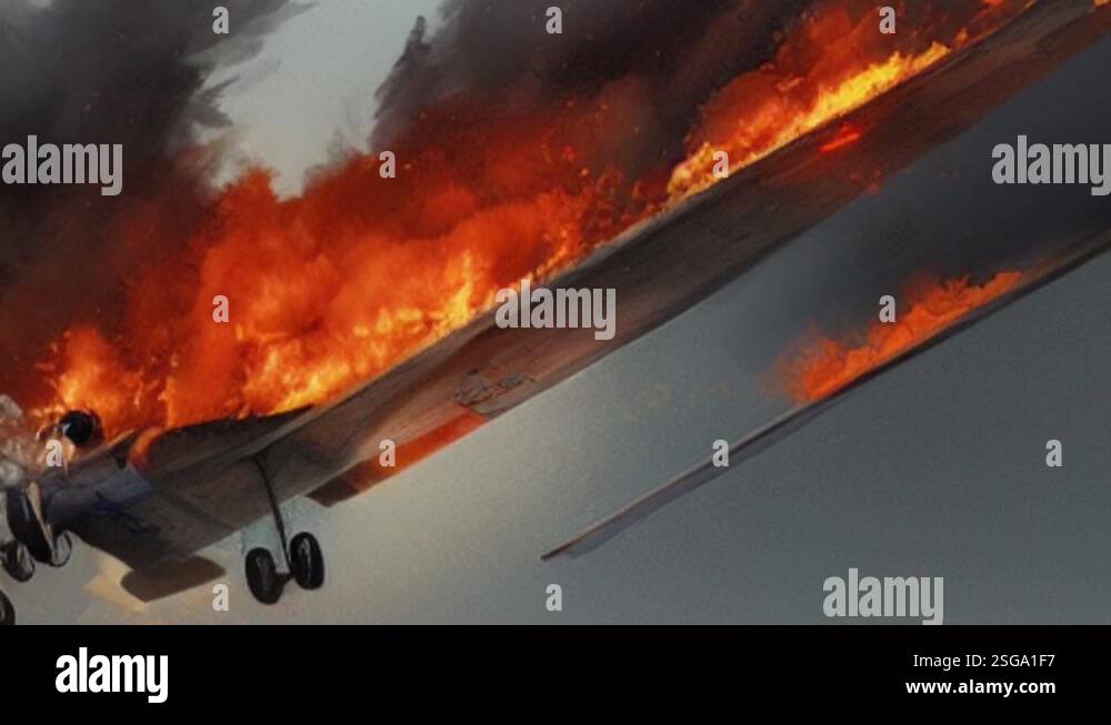 Airplane in firey crash background Stock Video Footage - Alamy