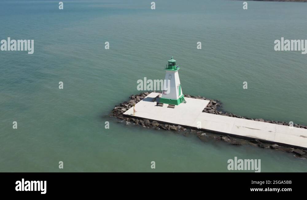 Aerial Descending View of Nautical Lighthouse Beacon at Port Dalhousie ...
