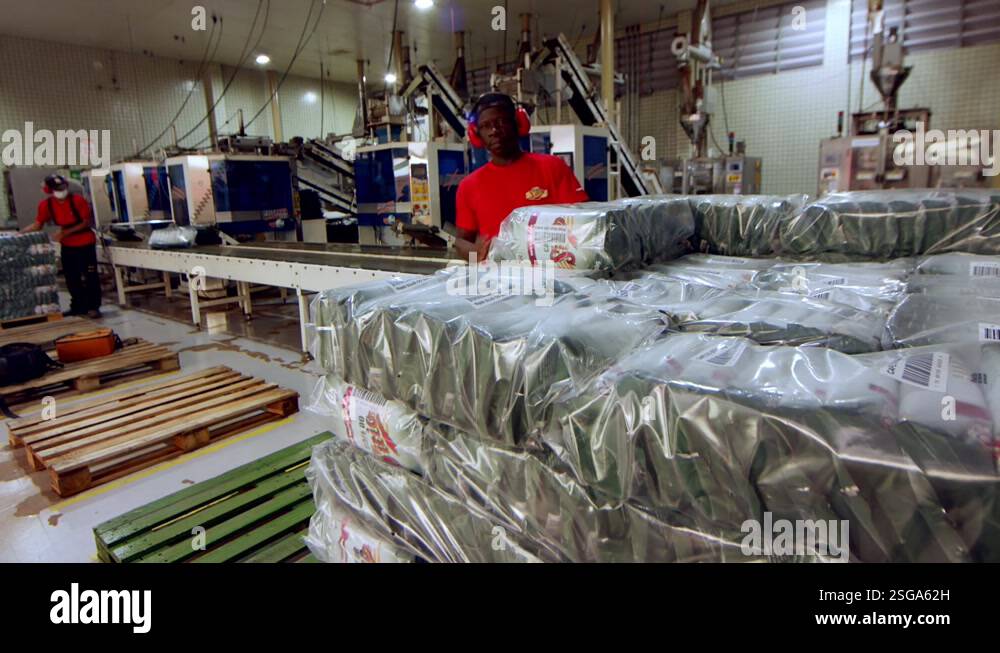 Loading packaged coffee beans on a shipping pallet at the factory Stock ...