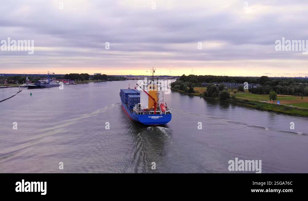 Rear Shot Of Tailwind Panda Container Ship Cruising Oude Maas River ...