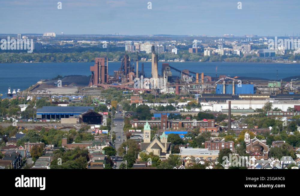 View of Hamilton with Stelco steel works and Hamilton Harbour, Ontario ...