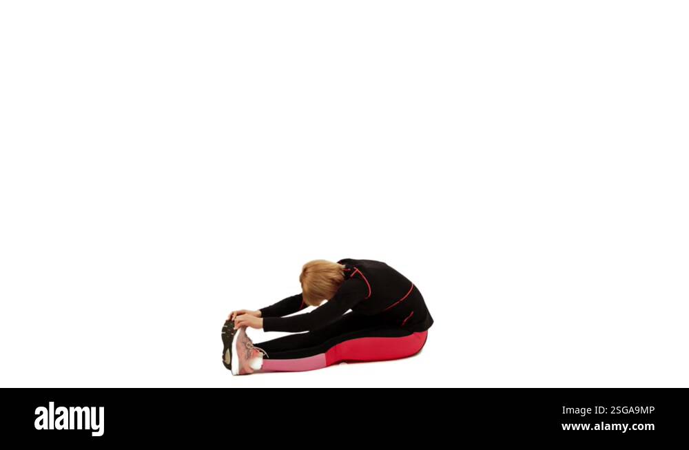 Flexible Woman Doing Seated Forward Fold Toe Touch Warm Up Before Stock ...