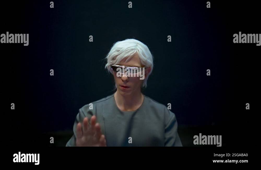 Vr guy immersing metaverse closeup. Futuristic player experiencing ...