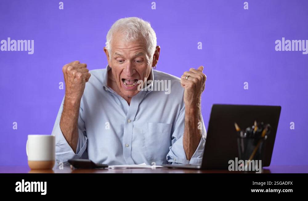 Portrait of frustrated elderly man in 70s, with anger yelling, isolated ...