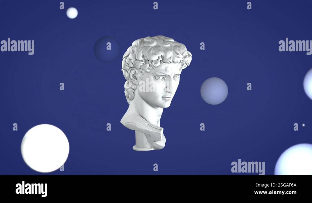 Dramatic ancient greek David monument is rotating in the cobalt ...