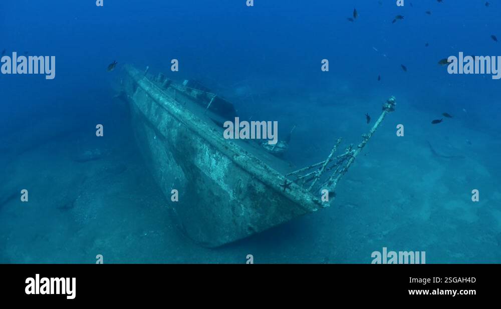 wreck underwater shipwreck on seabed metal on ocean floor some fish ...